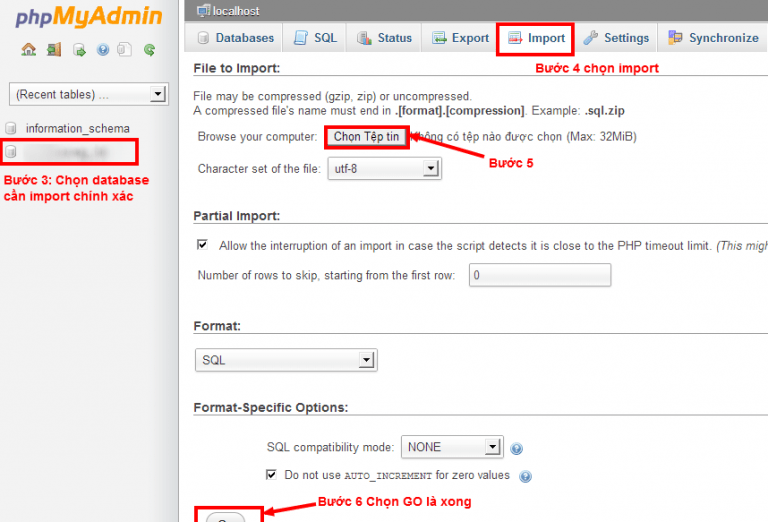 How to use PhpMyAdmin Import / Export Database Mysql - Nhan Hoa Knowledgebase